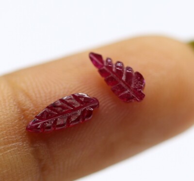 Matching Pair Natural Pinkish Red Ruby Leaf Carving Gemstone For ...