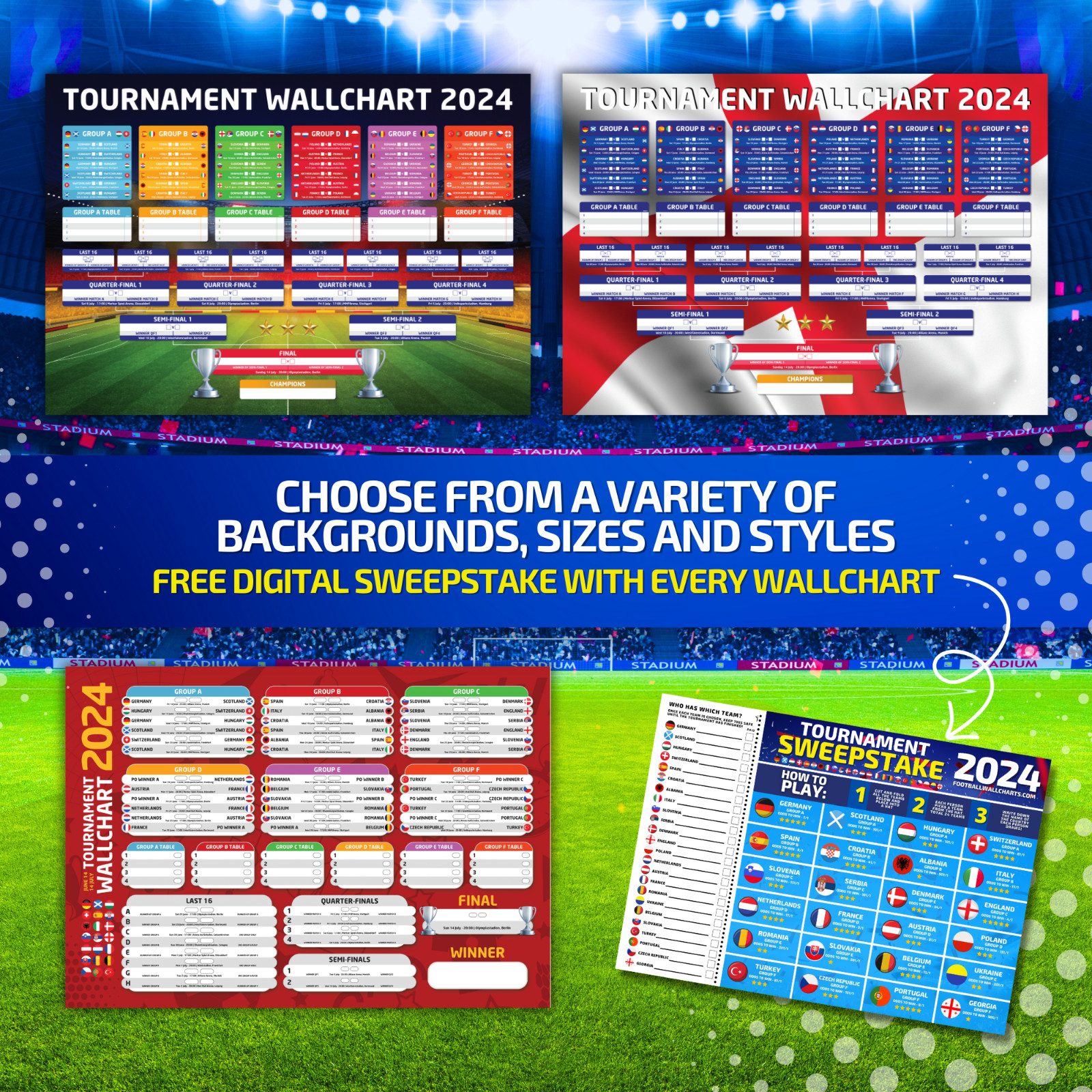 Premium Confetti Euro Tournament Wallchart | Grelly UK