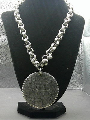Bold Aluminum Short Necklace w/ Huge Round Embossed Pendant | eBay