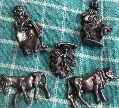 Miniature 5 Pewter Nativity Dollhouse Figures Standing 1.25-.75”1980’s ...