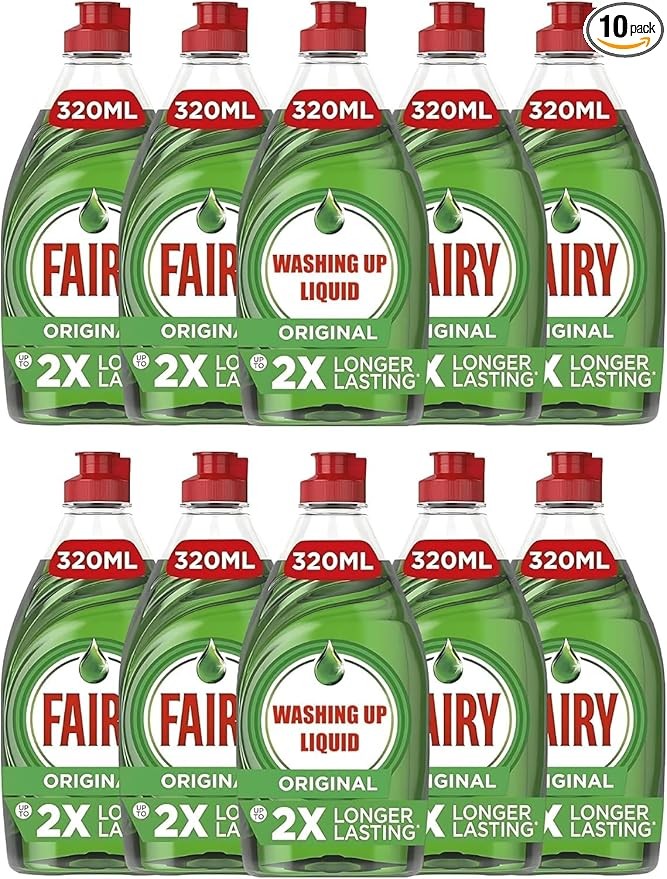 Fairy Original Washing Up Liquid 10 Pack 320ml Bottles Powerful Grease ...
