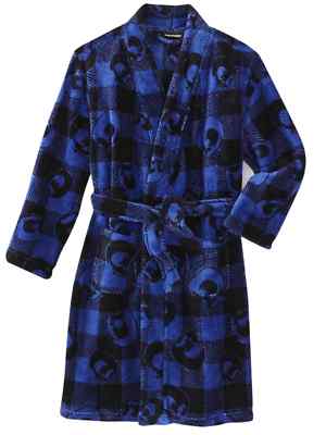 Joe Boxer Boys Plush Blue Plaid Skull Bath Robe Fleece House Coat | eBay