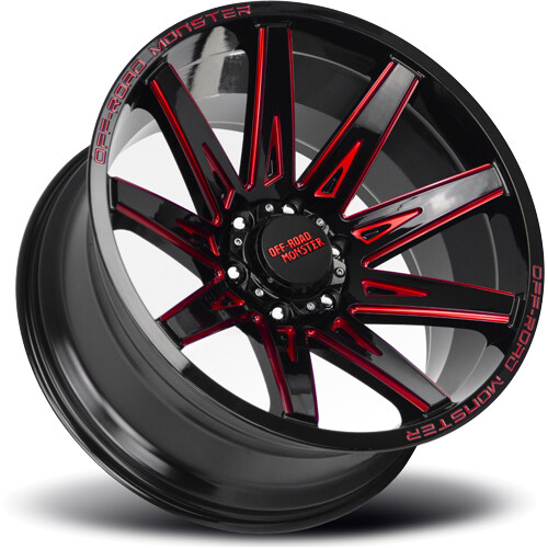 (Set of 4) Off-Road Monster M25 20x10 5x5" -19mm Black/Red Wheels Rims ...