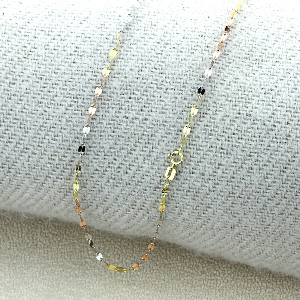 Women 14K Tri-color Gold Chain 2.5mm Shiny Dual Mirror Link Chain ...