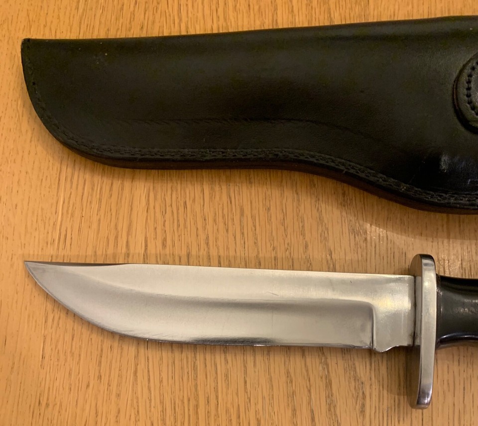 RARE 2 LINE INVERTED BUCK 124 FRONTIERSMAN KNIFE W/ EARLY SHEATH USED ...