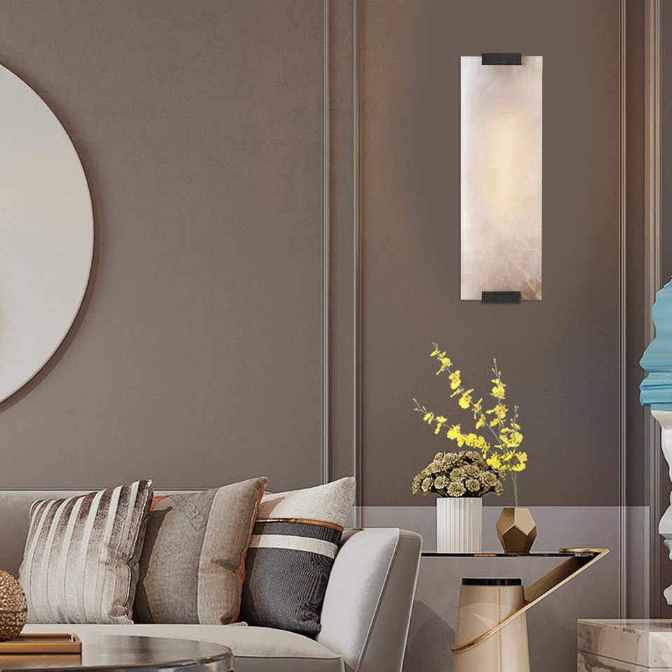 Marble Wall Light Hand Carved Alabaster Rectangular Sconce Indoor Wall ...