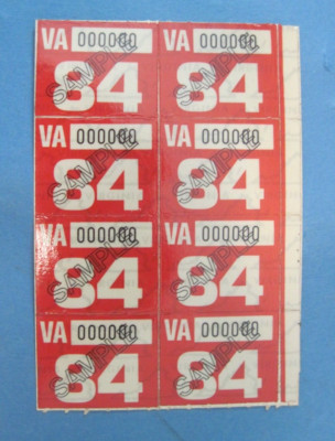 pair of 2 1984 Virginia license plate date stickers never used SAMPLE ...
