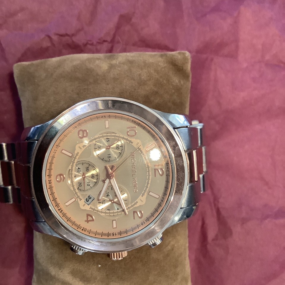 Michael Kors Chronograph Watch Women Rose Gold Tone New Battery MK8096 ...