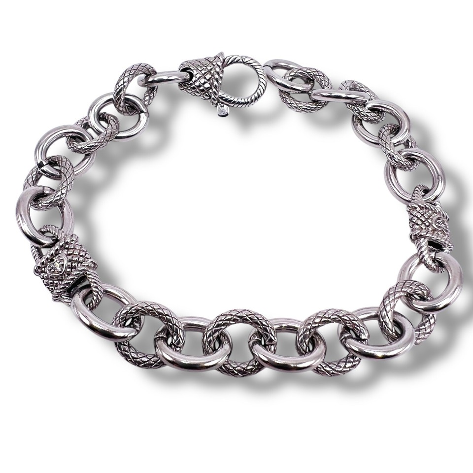 925 Silver Sterling JUDITH RIPKA Charm Bracelet Heart Lock Smoky Quartz ...