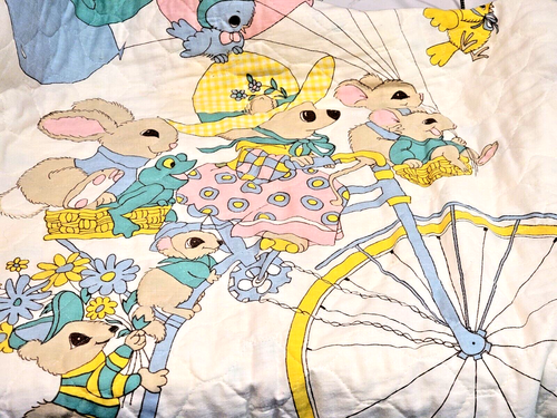 Retro VTG Friendly Critters Princess Fabric Baby Quilt 42"X35" Silky ...