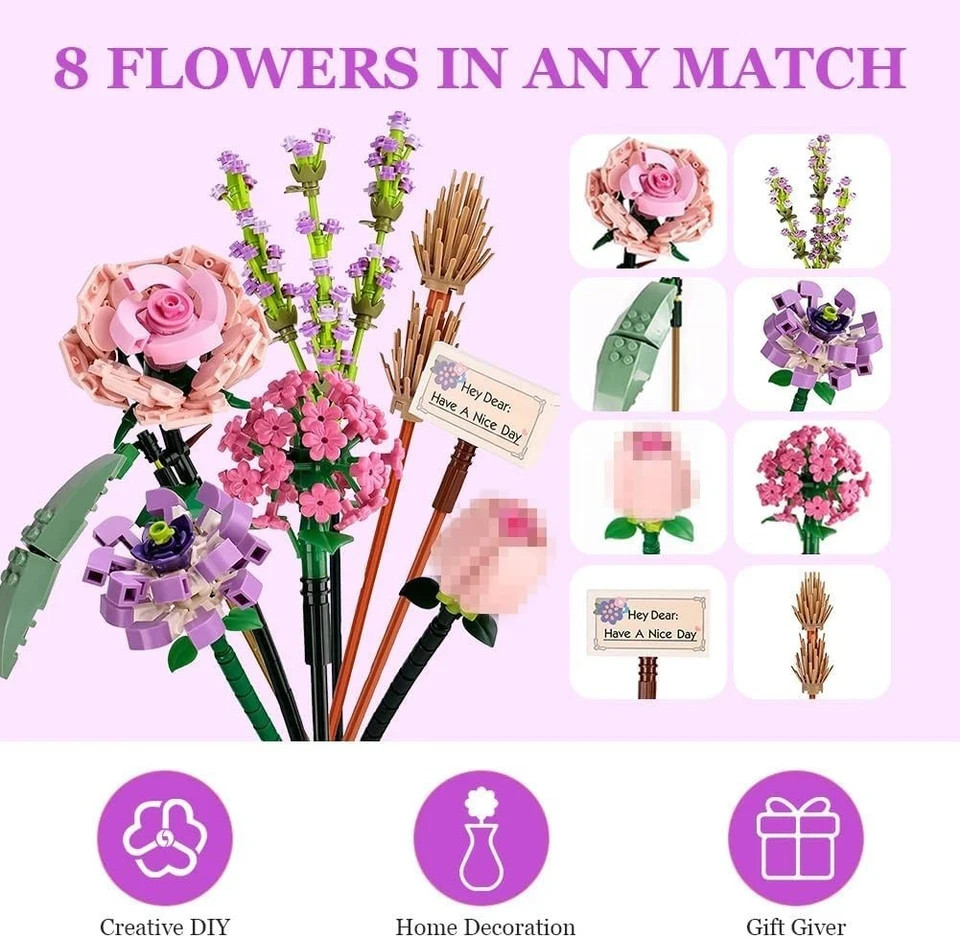 NEW!FULL SET Flower Bouquet 7 Stems Building Kit Botanical Collection ...