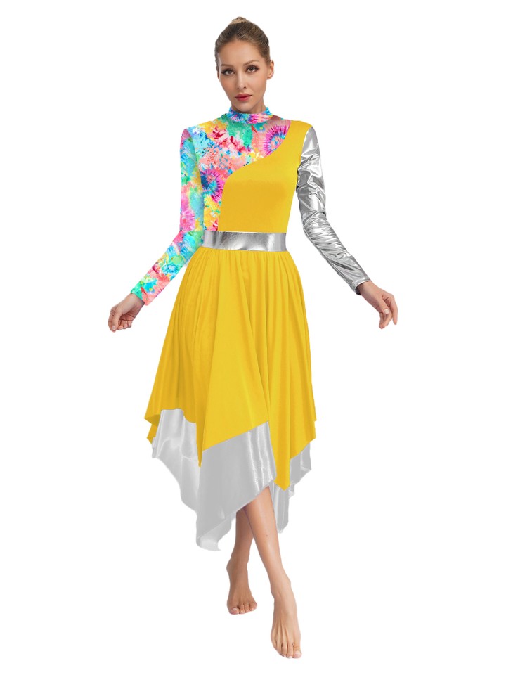 Women Metallic Liturgical Praise Dance Dress Long Sleeve Worship ...