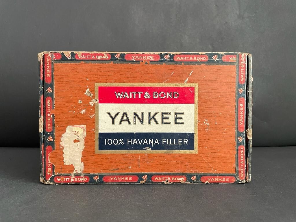 OLD VINTAGE YANKEE WAITT & BOND HAVANA FILLER CIGAR ADV. CARDBOARD BOX ...