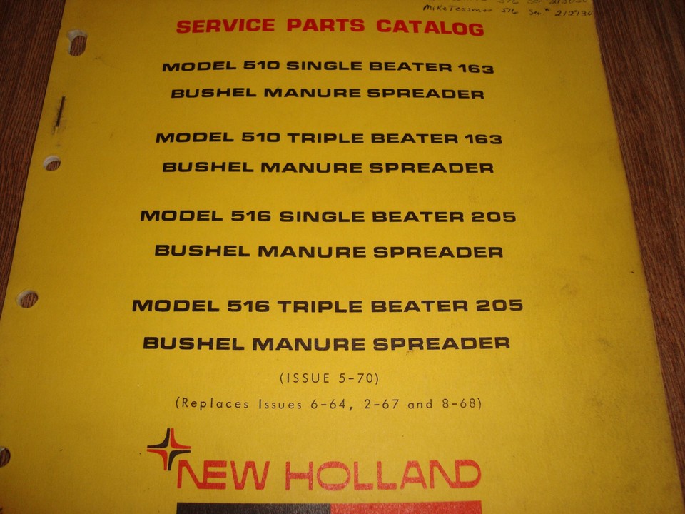 New Holland Service Parts Catalog Model 510 516 Bushel Manure Spreader ...