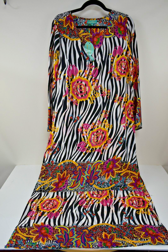 ANTICA SARTORIA 2023 ZEBRA & PINK FLOWERS LONG MUMU/KAFTAN/DRESS NWT S ...