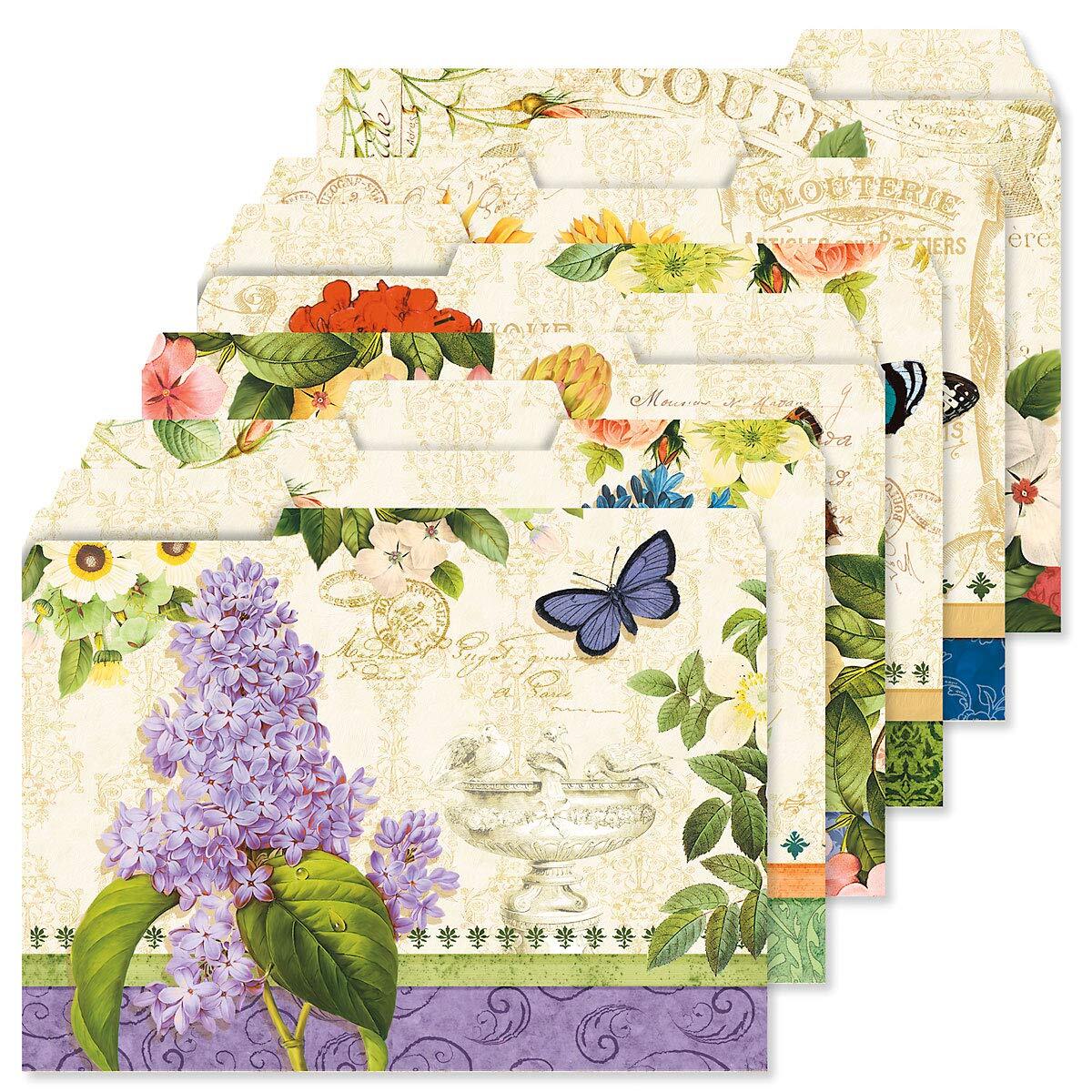 Grande Fleur File Folders - Set of 24, Staggered Tabs 1/3 Cut, 6 Floral ...