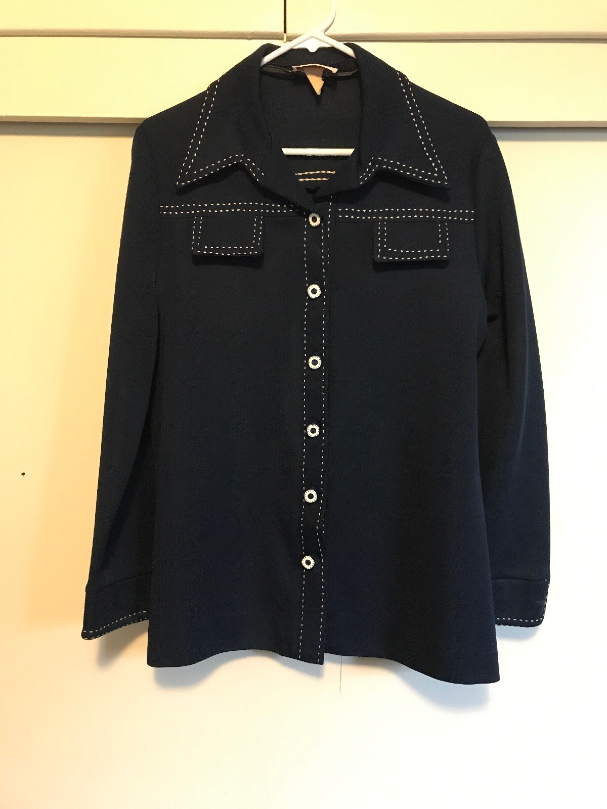 vtg 60s 70s mod Women's Huge Butterfly Collar Top Shi… - Gem