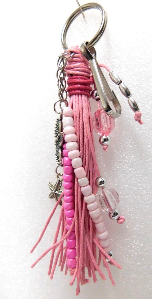 Beaded Tassel Keychain Starfish Pink Dangler Clip Junk Journal Purse | eBay
