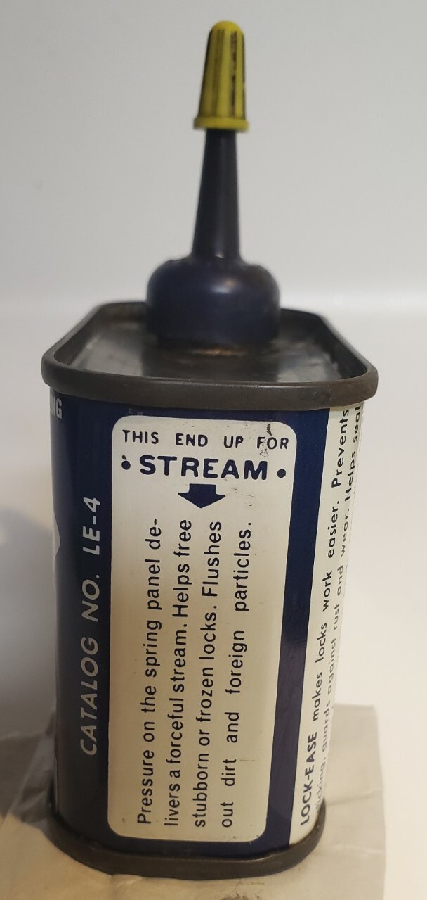 Vintage 1948 LOCK-EASE Graphited Lock Fluid 4 FLUID OZ. Tin Oil Can ...