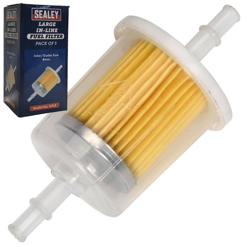Sealey 5 Pack Large In Line Petrol Fuel Filters 8mm Inlet Outlet Filter ...