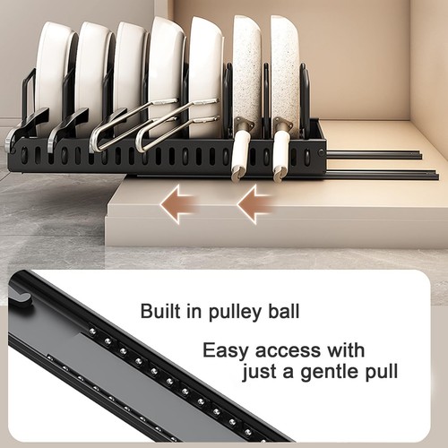 Pots and Pans Organizer Under Cabinet, Sliding Pot Lid Holder and Pan ...