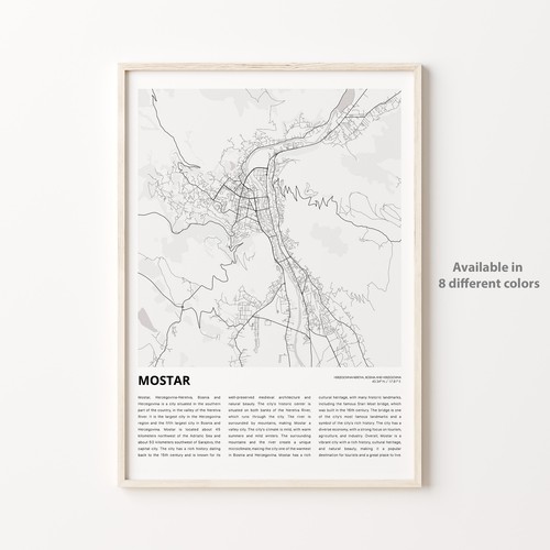 Mostar City Map Print, Herzegovina-Neretva Travel Poster, Wall Art | eBay