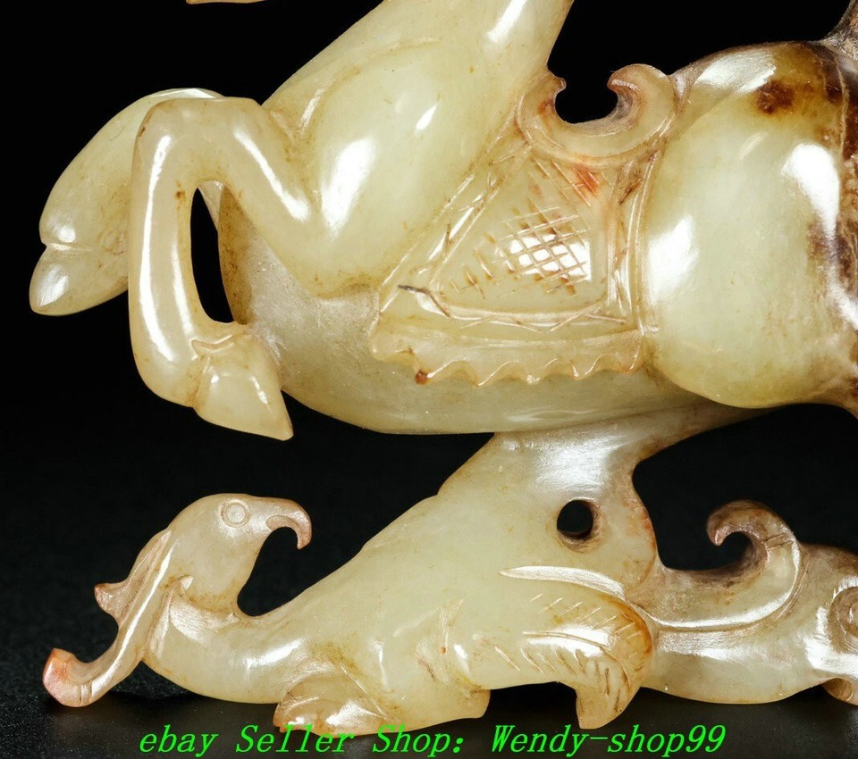 4'' Old Han Dynasty Hetian Jade Fengshui Horse Ride Swallow Animal Pair ...