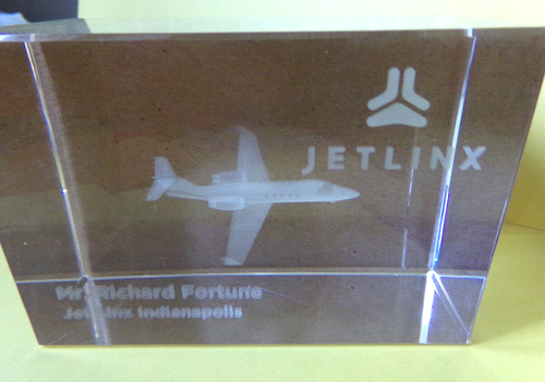 3D Laser Etched Crystal Glass Paperweight Jetlinx Jet Airplane 3 Pounds ...