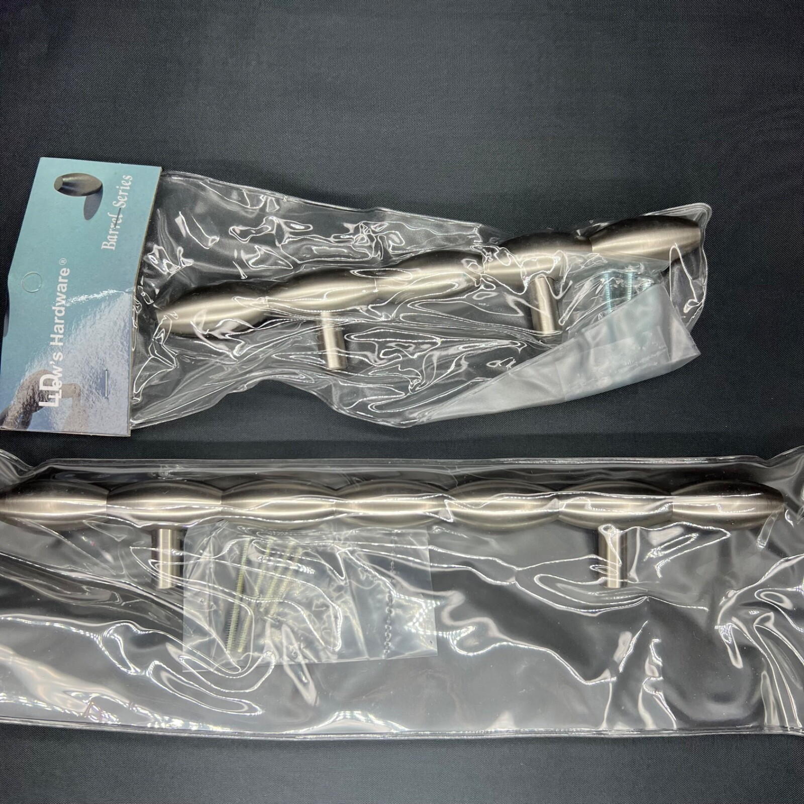 Lot of 2 Lew's Hardware Barrel Drawer Pulls Brushed Nickel - 10.5" / 7. ...