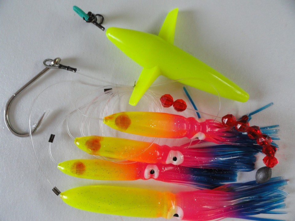 4 Sets daisy chain bait rigs bird tuna marlin fishing lures squid | eBay