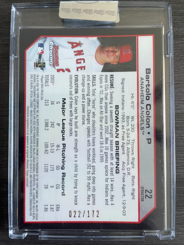 2004 Bowman Chrome Bartolo Colon #22 Xfractor Refractor UNCIRCULATED ...