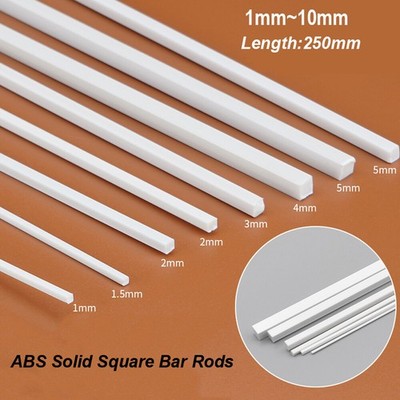 1mm-10mm White ABS Styrene Plastic Strip Tube Bar Rods Square Rod 250mm ...