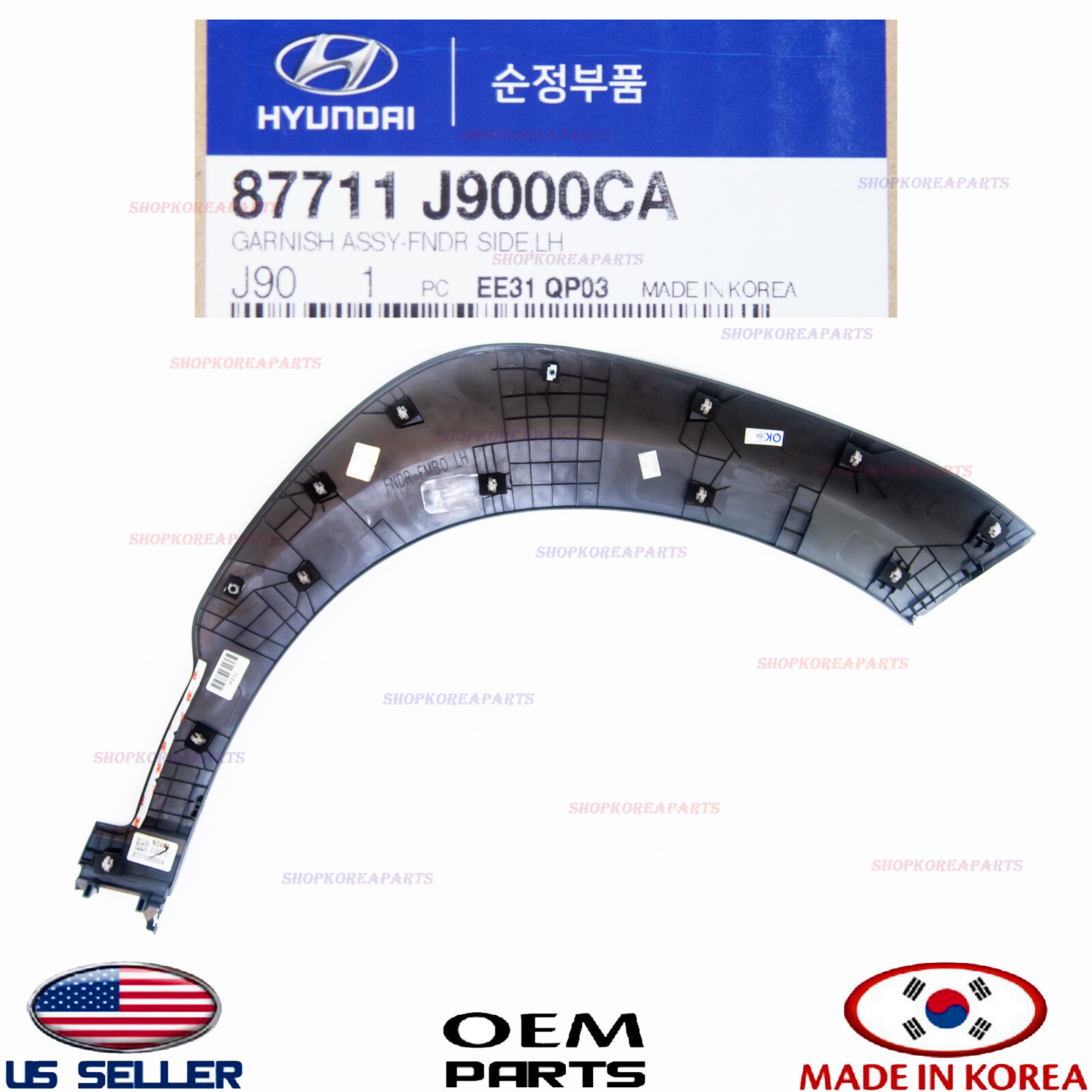 18 2019 2020 2021 2022 2023 HYUNDAI KONA FRONT LEFT OEM FENDER FLARE ...