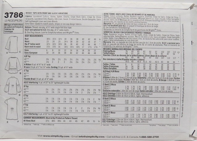 Simplicity 3786 Misses Tops With 6 Variations Size 6-14 Pattern FF ...