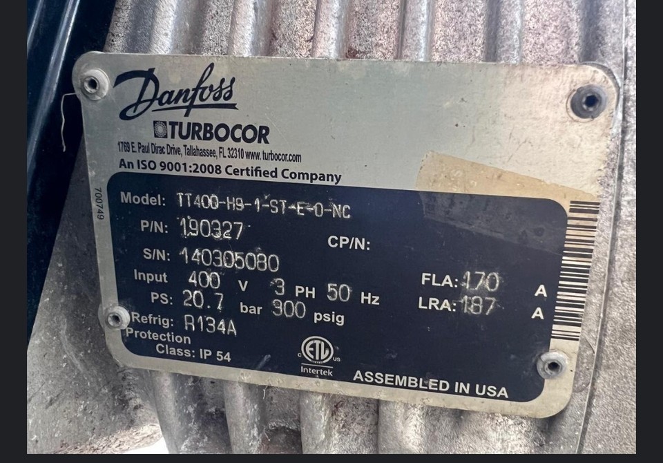 DANFOSS TURBOCOR COMPRESSOR TT400-H9-1-ST-E-O-NC | eBay