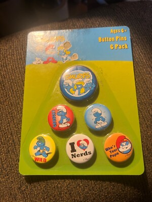 Smurfs Button Pins Smurfette Papa Smurf Brainy “I Love Nerds” Smurf ...