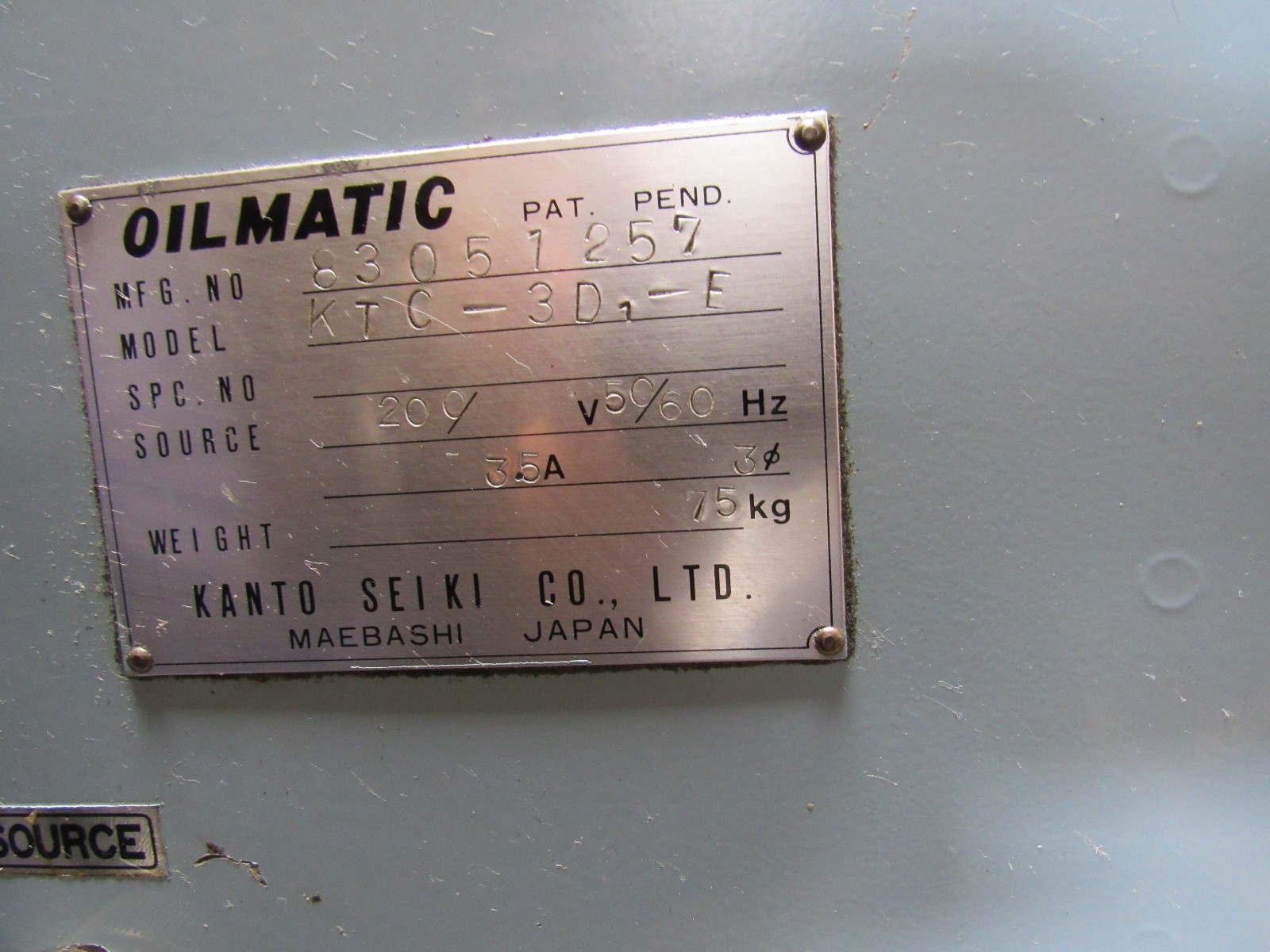 KANTO SEIKI CO. OILMATIC KTC-3D1-E HYDRAULIC OIL CHILLER UNIT 200V 3.5A ...