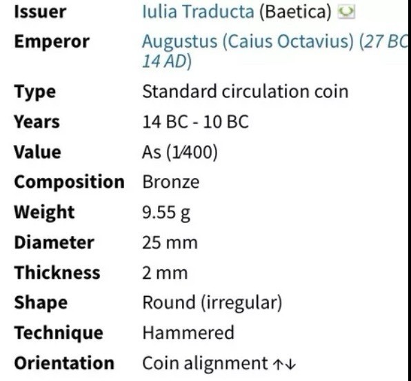 Emperor Octavian Augustus 14BC-10BC Ancient Roman Province Julia ...