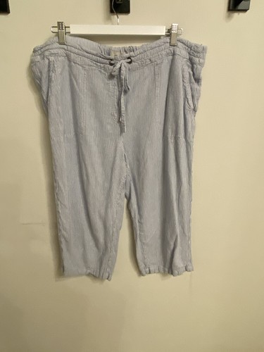 womans per se size 1x blue/white striped linen blend pull on capri | eBay