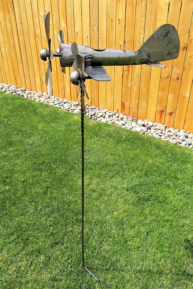 Metal Triple Prop Plane Airplane Spinner Propeller Yard Garden Stake ...