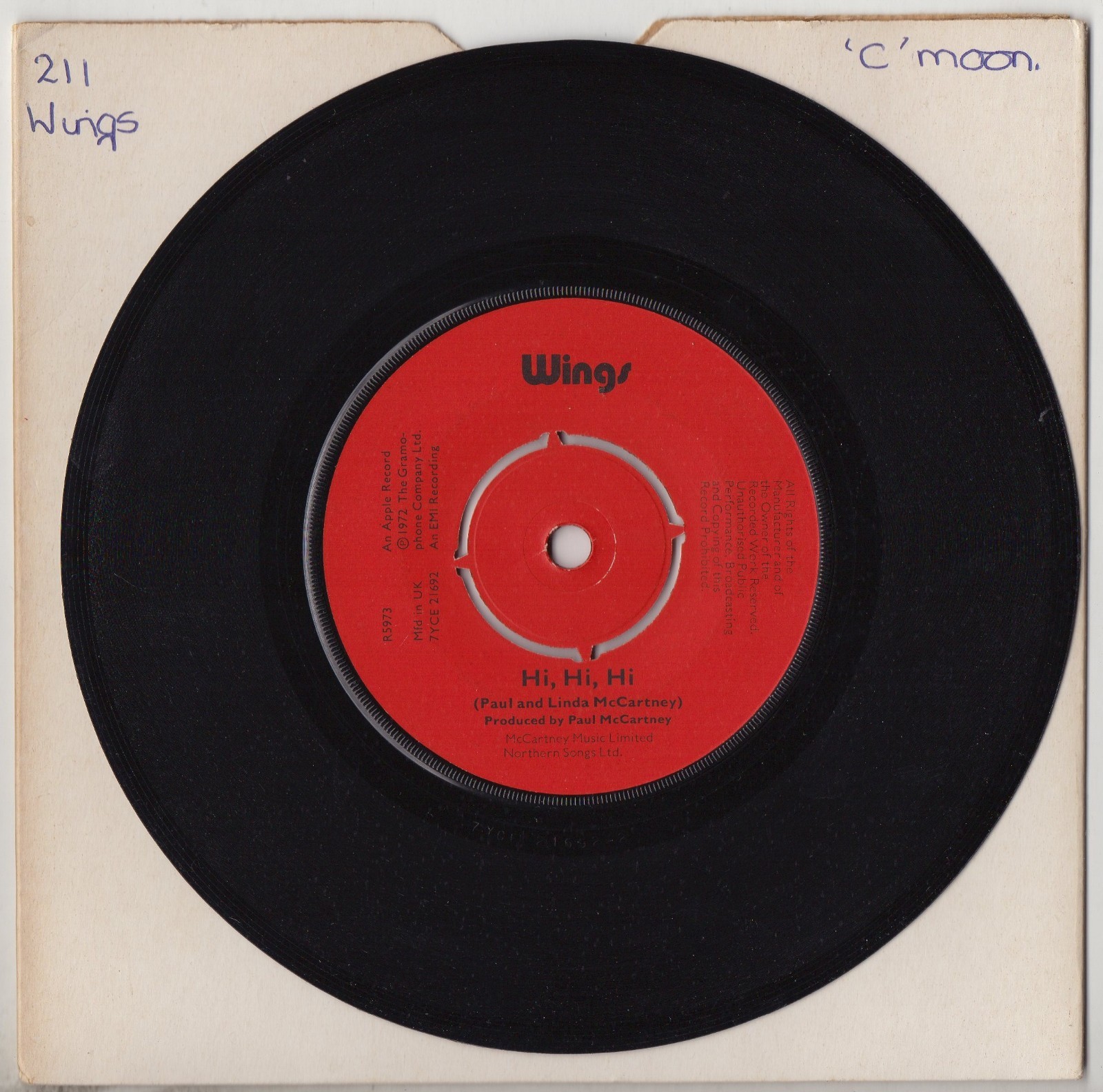 PAUL McCARTNEY & WINGS Hi, Hi, Hi / C Moon 1972 Original UK Single ...