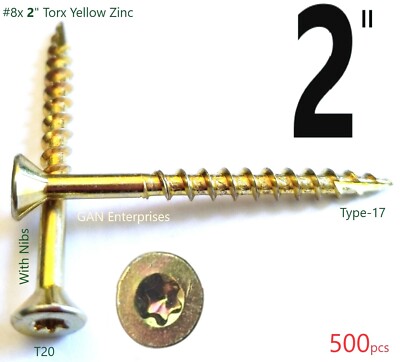 Torx T20 Star Flat Head 8 x 2 Yellow Zinc Type 17 Outdoor Wood Screw ...