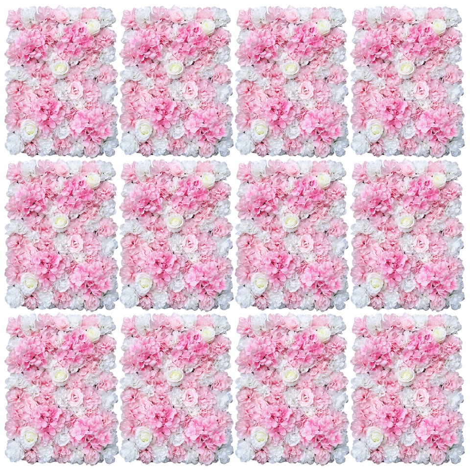 12Pcs Artificial Silk Flower Wall Panel Floral Backdrop Party Wedding ...