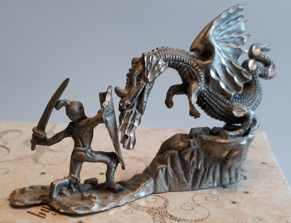 Pewter figurine Knight slaying dragon 3" x 2" can't read copyright | eBay