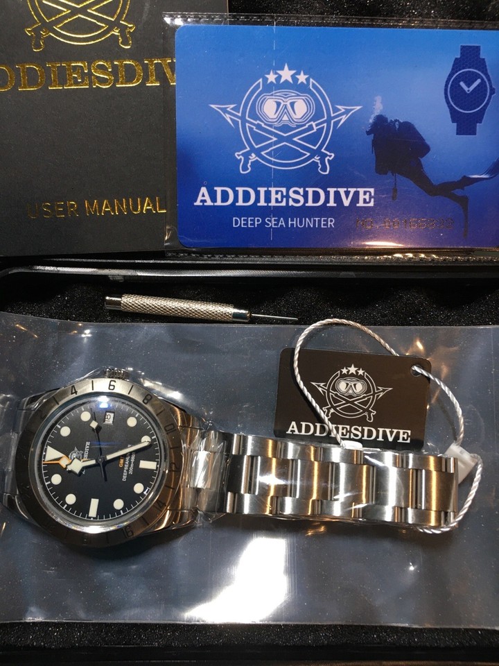 ADDIESDIVE GMT SWISS RHONDA 515-24H QUARTZ MOVEMENT 39MM BLACK DIAL ...