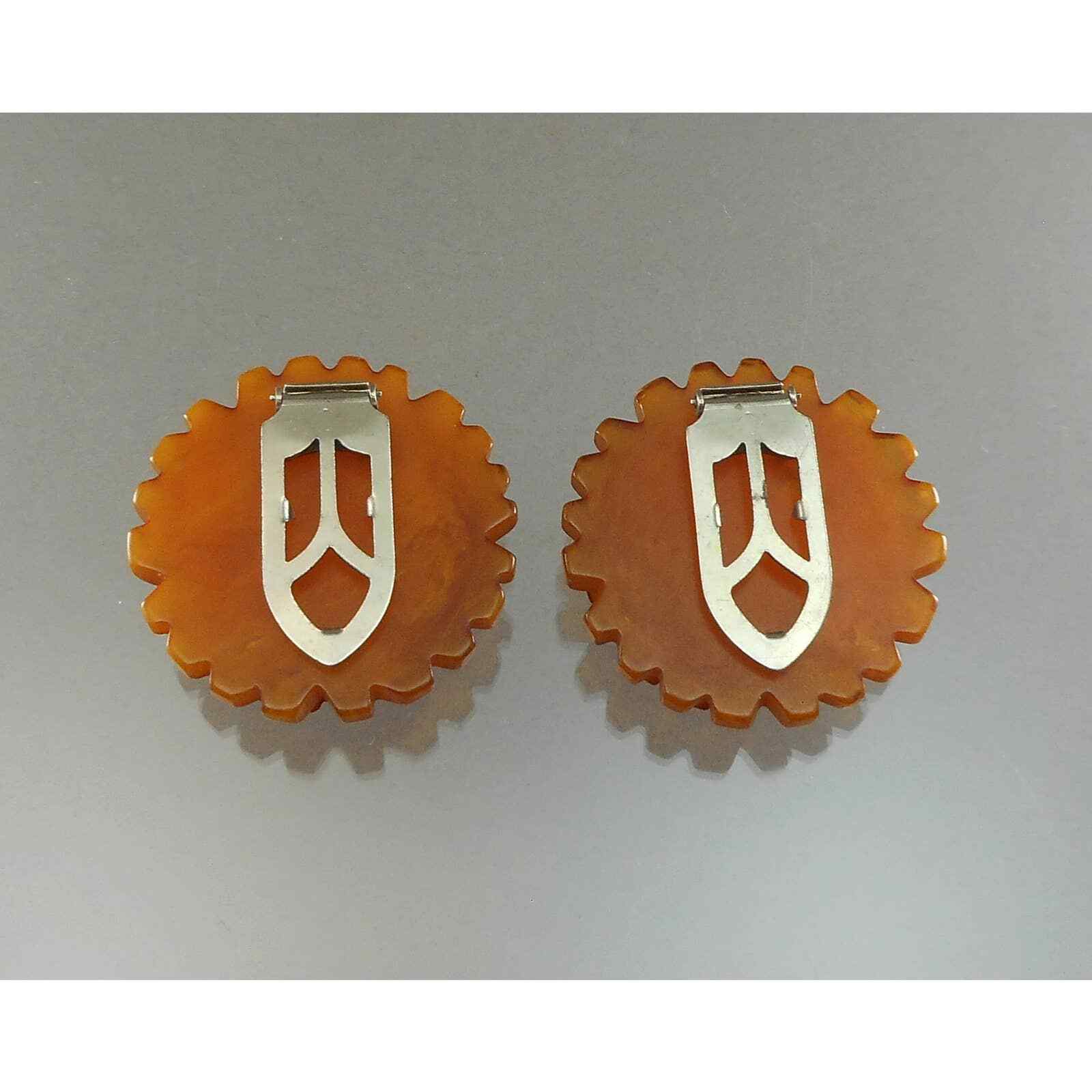 Pair Vintage 30s Bakelite Dress Clips Marbled Apple J… - Gem
