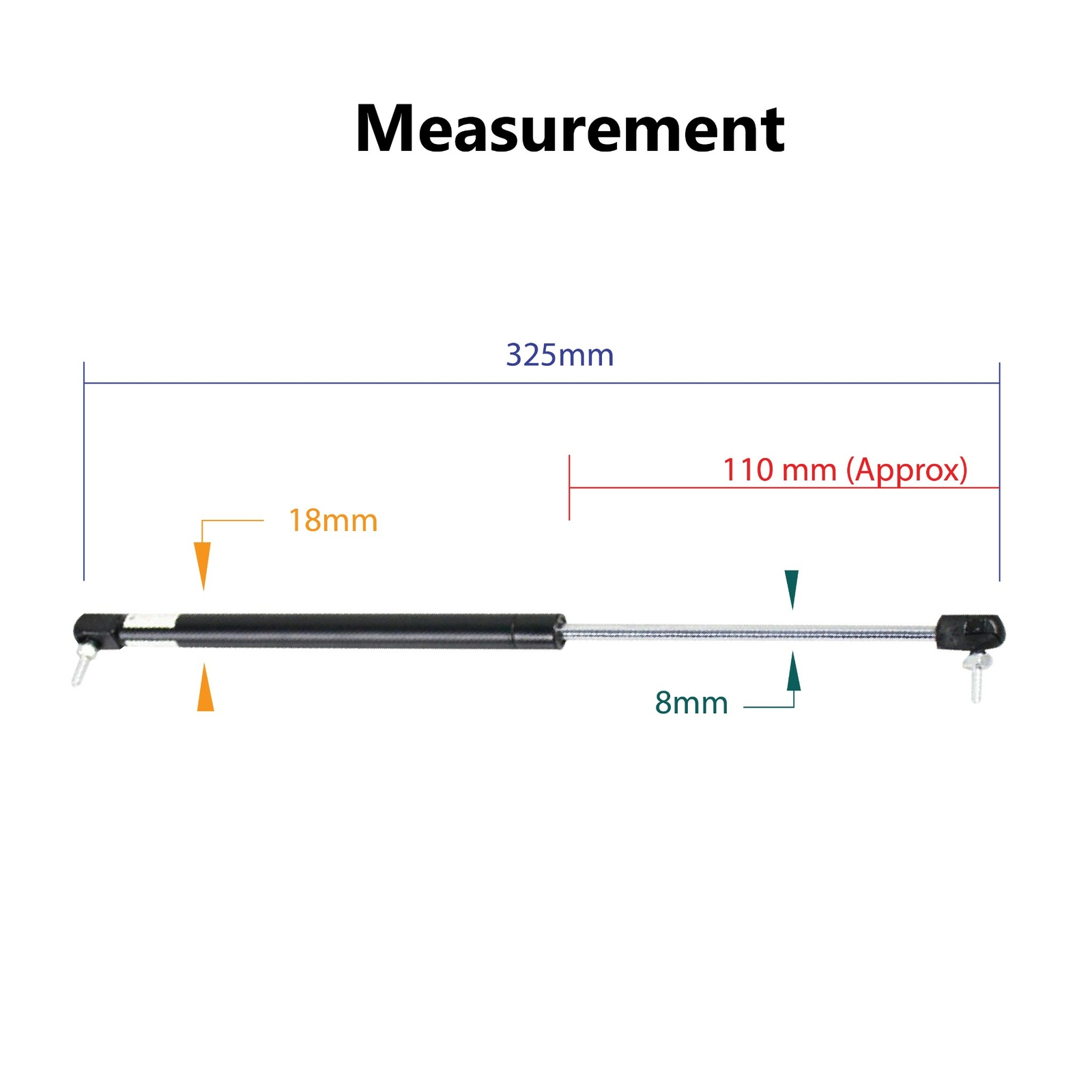 Gas Strut 325mm-100N x2 (8mm Shaft) Caravans, Trailers, Canopy ...