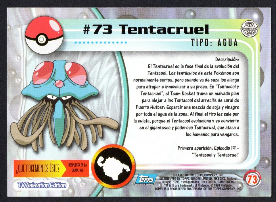 TENTACRUEL CARD #73 POKEMON TRADING CARD COLLECTION TOPPS 1999-2000 | eBay