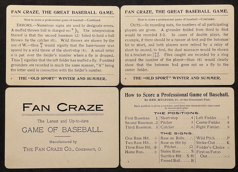 1904 Pre-War Antique Baseball Parlor Game Fan Craze Playing Cards ...