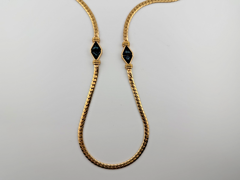 Vintage SAL Signed Gold Tone Necklace Swarovski Crystal Blue/Black ...